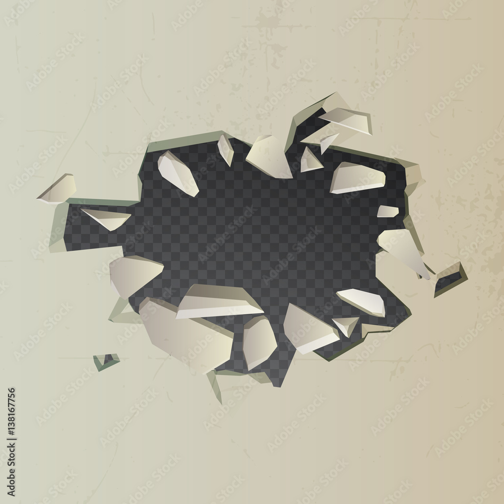 Realistic broken stone and hole on transparent background. Vector ...