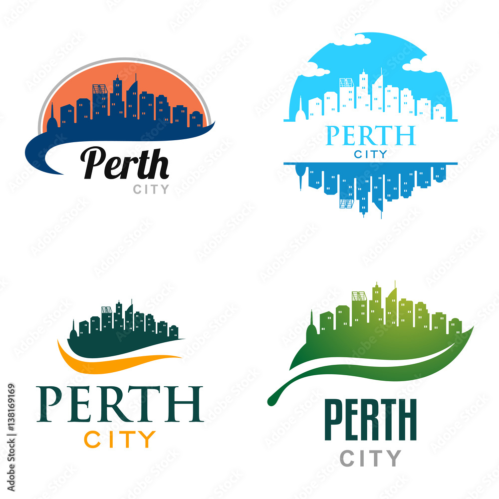 Perth Australia City Landscape Cityscape Skyline Logo Stock Vector ...