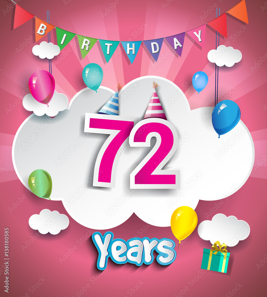 72 years birthday Celebration Design, with clouds and balloons ...