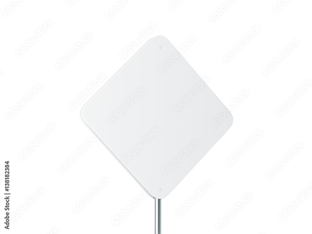 Blank white rhomb shape street sign mockup, 3d rendering. Clear rhombus ...