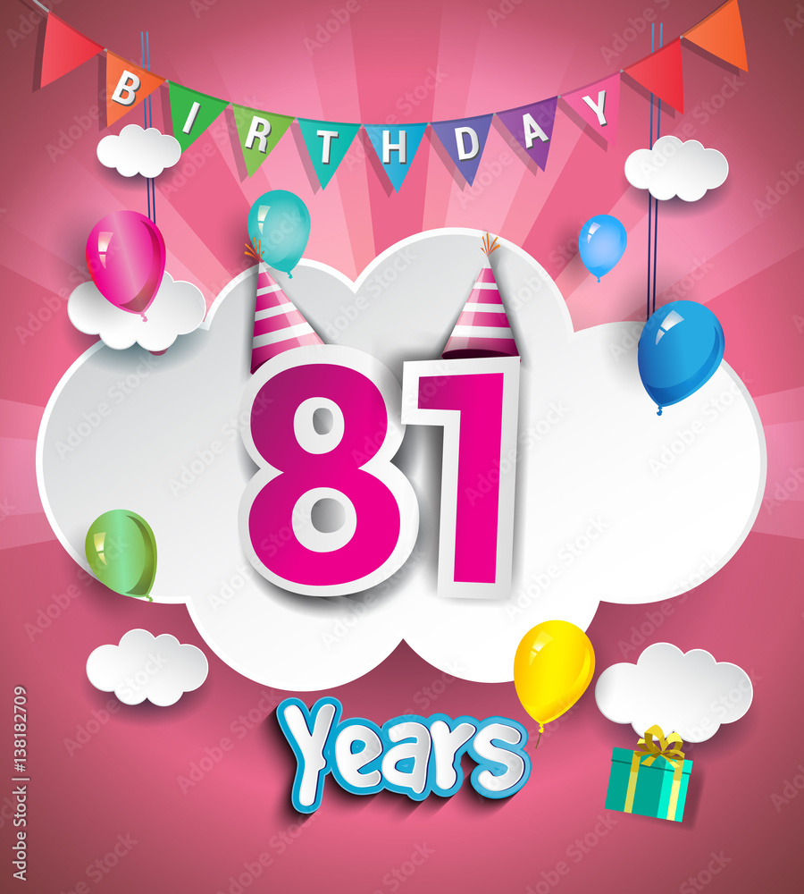 81 years birthday Celebration Design, with clouds and balloons ...