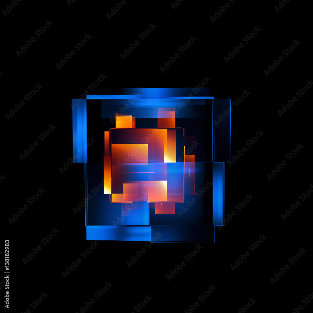 3d abstract modern technology. Box scheme. Neural network. Glass blocks ...