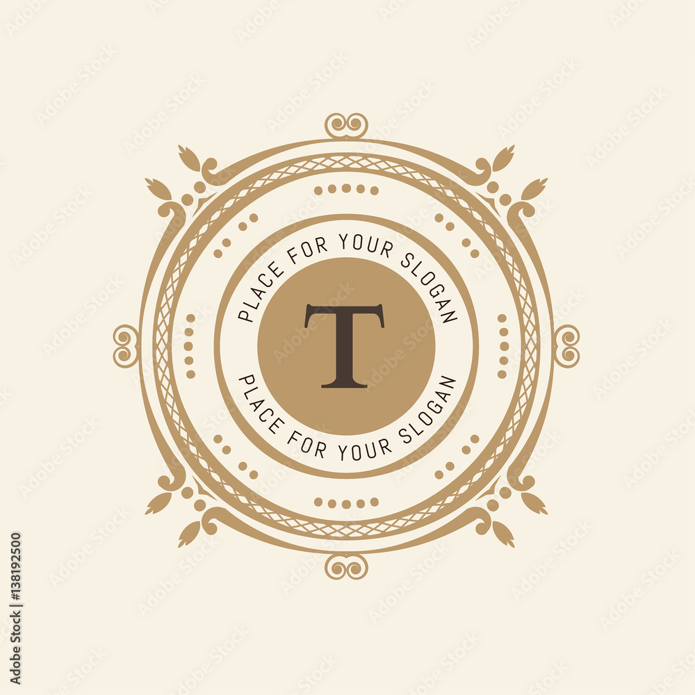 The letter T. Flourishes calligraphic monogram emblem template. Luxury ...