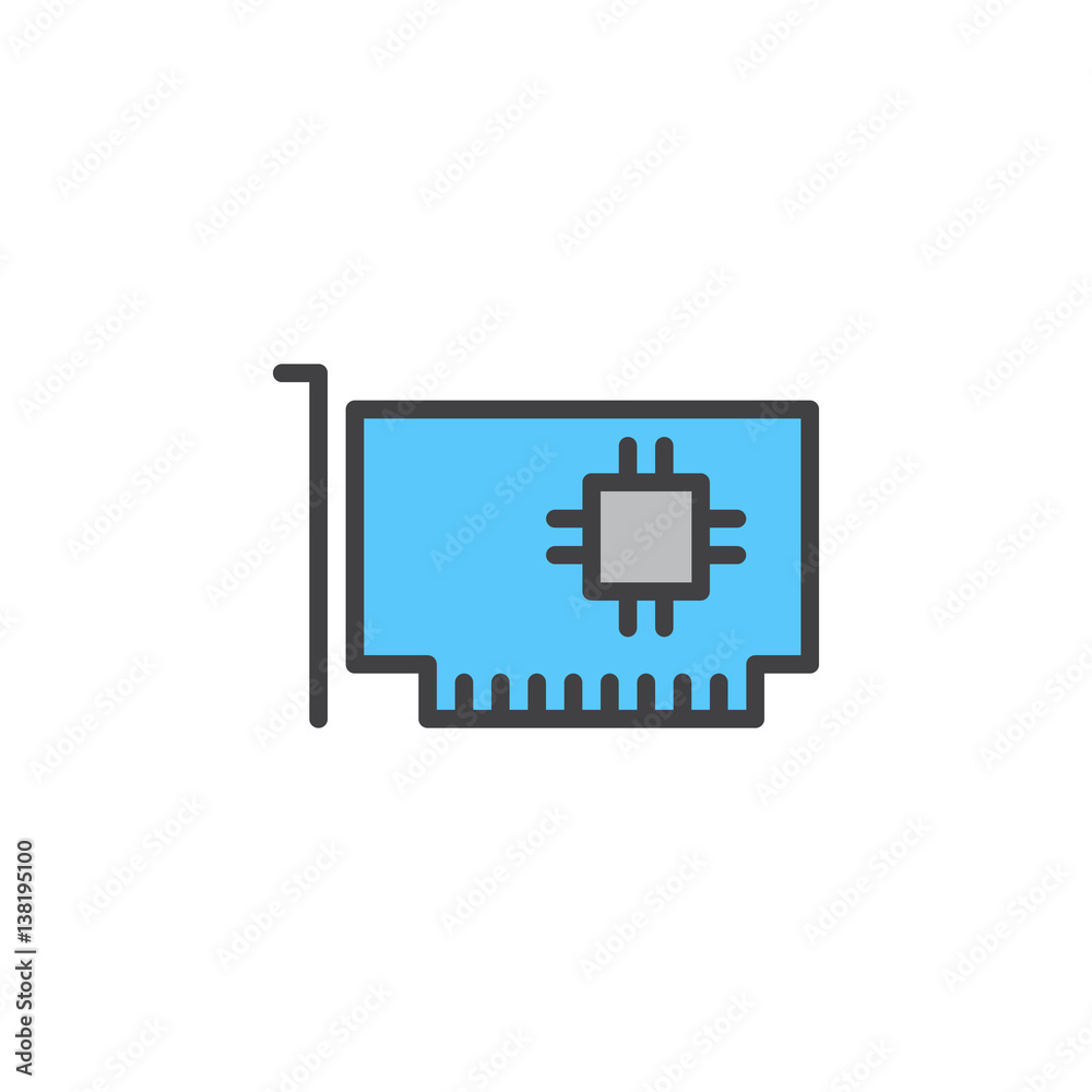 Computer parts, hardware line icon, filled outline vector sign, linear ...