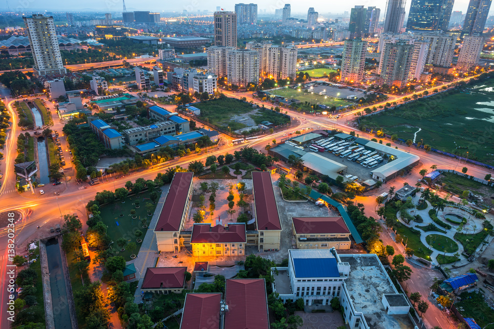 Hanoi city skyline view by twilight period, Pham Hung street, Cau Giay ...