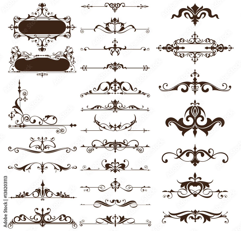 Art deco design elements of vintage ornaments and borders corners of ...