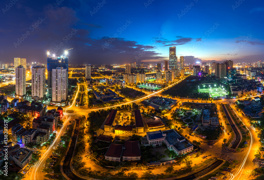 Hanoi city skyline view by twilight period, Pham Hung street, Cau Giay ...