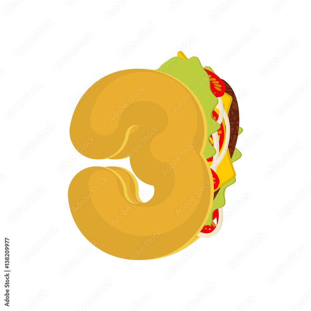 Number 3 tacos. Mexican fast food font three. Taco alphabet symbol ...