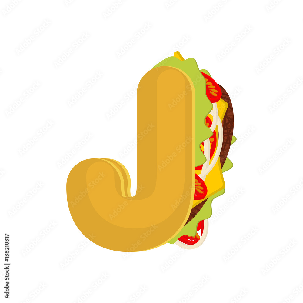 Letter J tacos. Mexican fast food font. Taco alphabet symbol. Mexico ...