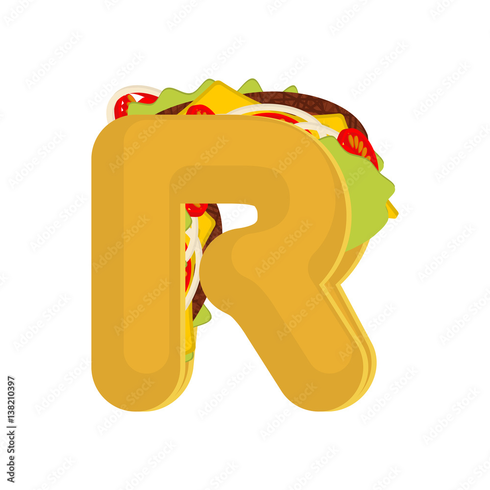Letter R tacos. Mexican fast food font. Taco alphabet symbol. Mexico ...