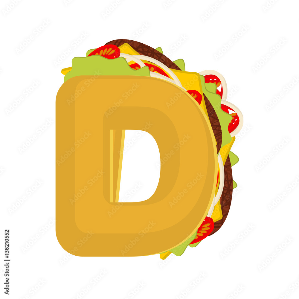 Letter D tacos. Mexican fast food font. Taco alphabet symbol. Mexico ...