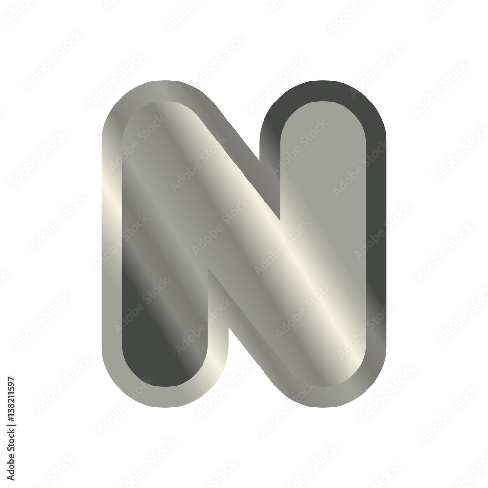 Letter N steel font. Metal alphabet sign. Iron ABC symbol. chromium ...