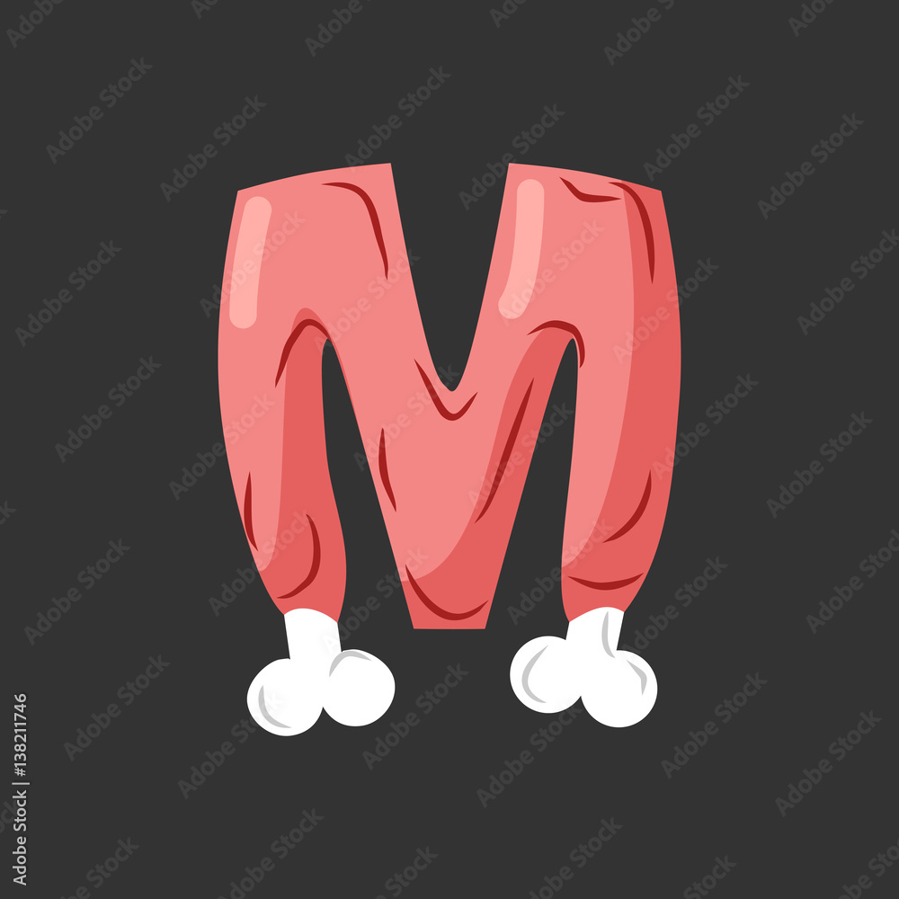 Letter M meat font. Pork and bone alphabet sign. Ham lettering. Beef ...