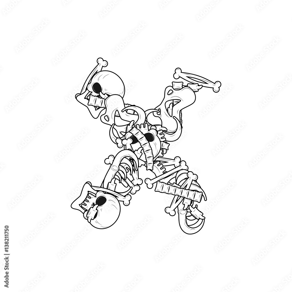 Letter X skeleton Bones Font. Anatomy of an alphabet symbol. dead ABC ...