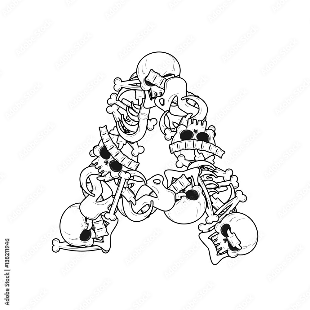 Letter A skeleton Bones Font. Anatomy of an alphabet symbol. dead ABC ...