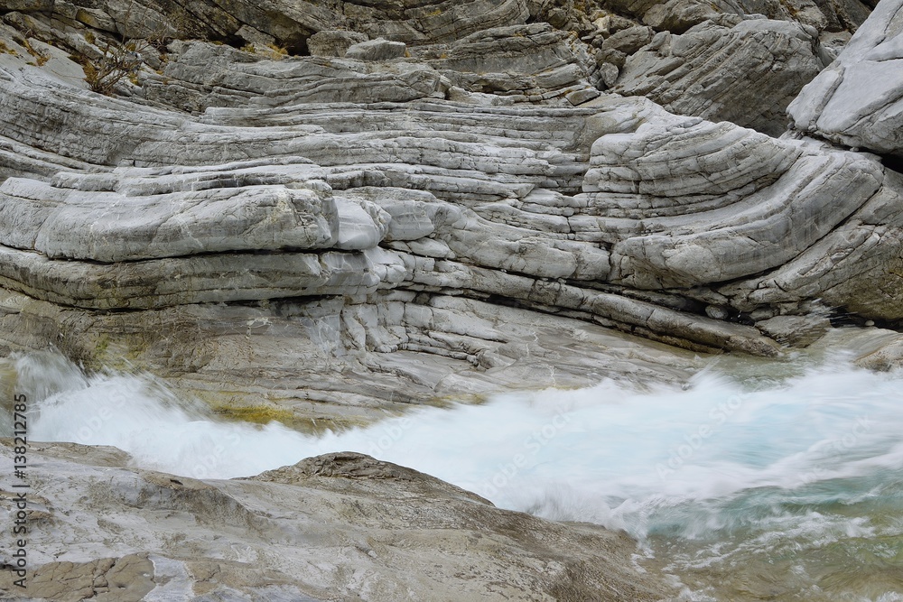 Very particular white river rocks carved by decades of turques water ...
