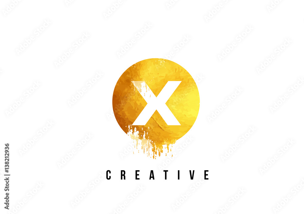 X Gold Letter Logo Design with Round Circular Golden Texture. Stock ...