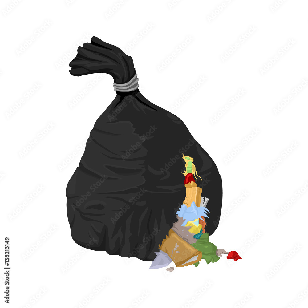 Vector Split Bin Bag Icon. Household untidy waste from damaged black ...
