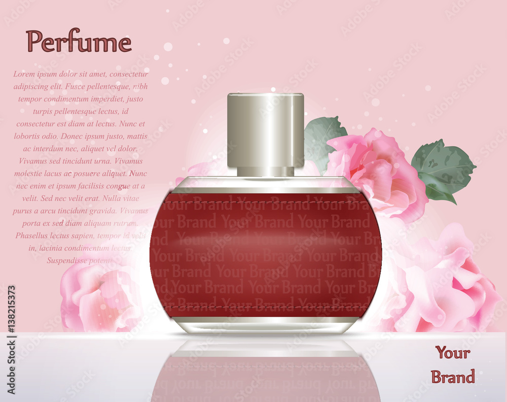 Perfume cosmetics and perfume ads template. Silver bottle sparkling ...