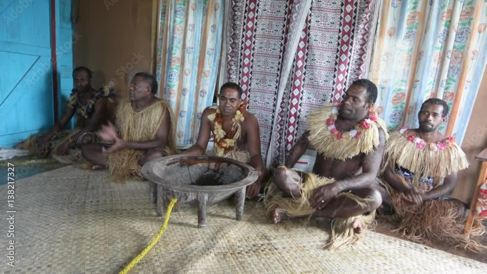 Indigenous Fijians men participate in traditional Kava Ceremony in Fiji ...