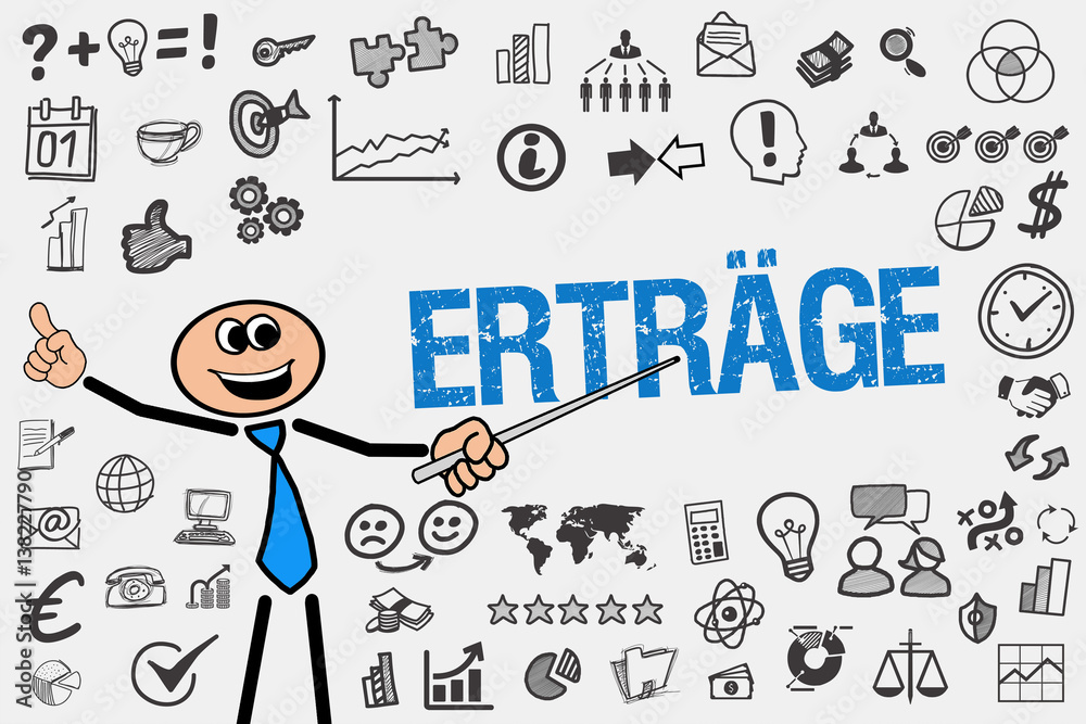 Erträge / Mann mit Symbole Stock Photo | Adobe Stock