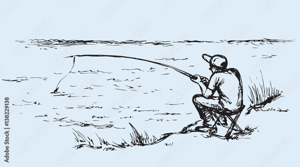 Vector drawing. Fisher man Stock Vector | Adobe Stock