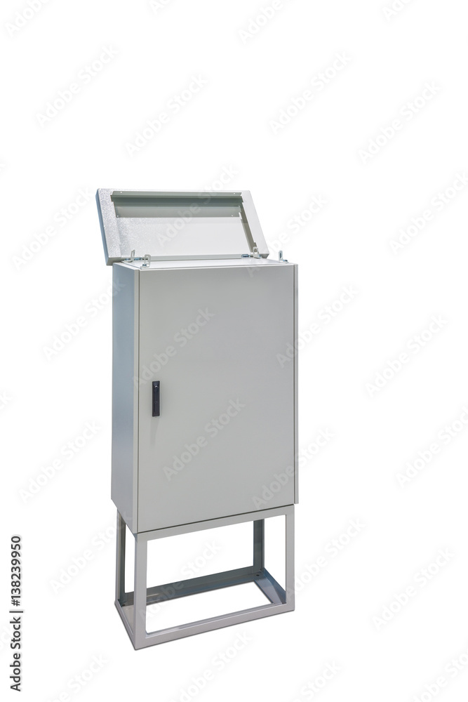 model of metal electric control box isolated on white background Stock ...