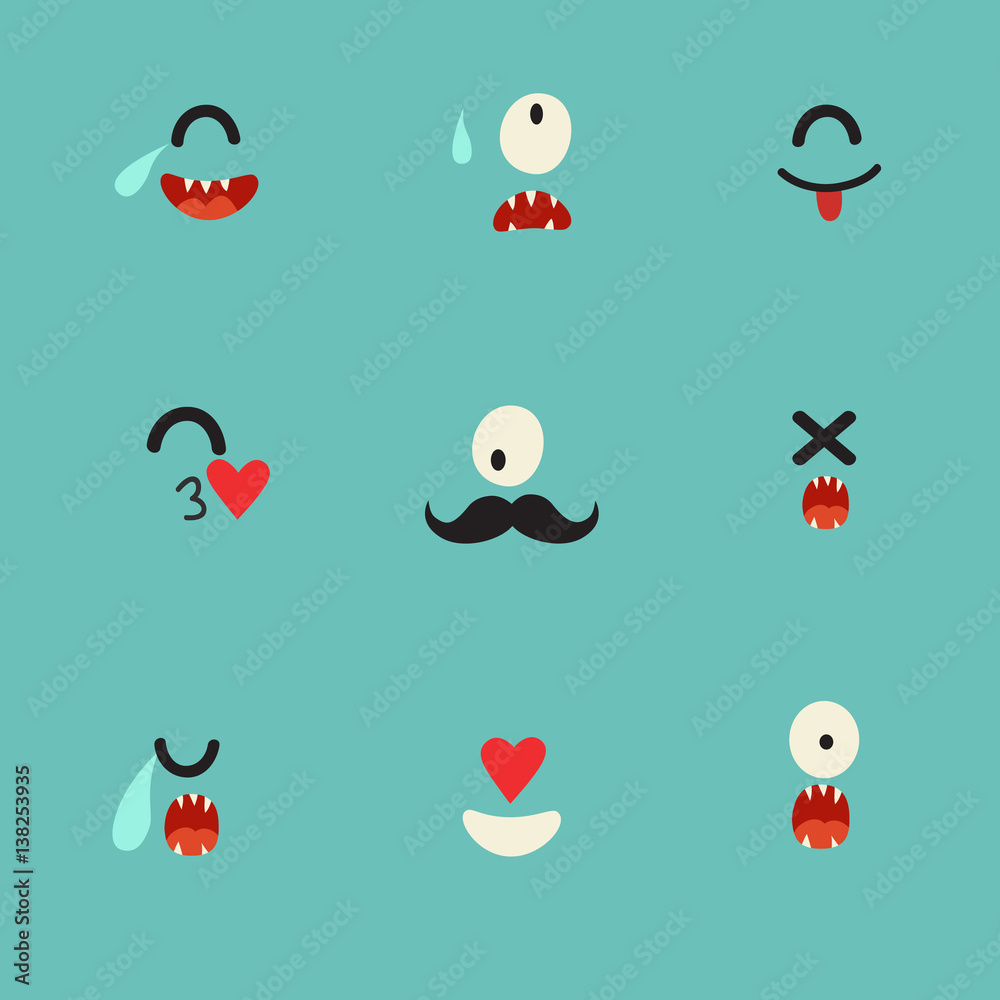 Emoticons vector template. Emoji funny cyclops face icons. Cute emoji ...