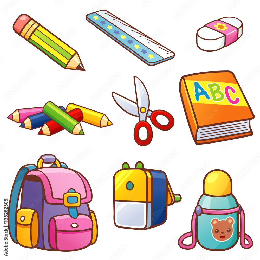 Vector illustration of Cartoon Back to school set Stock Vector | Adobe ...