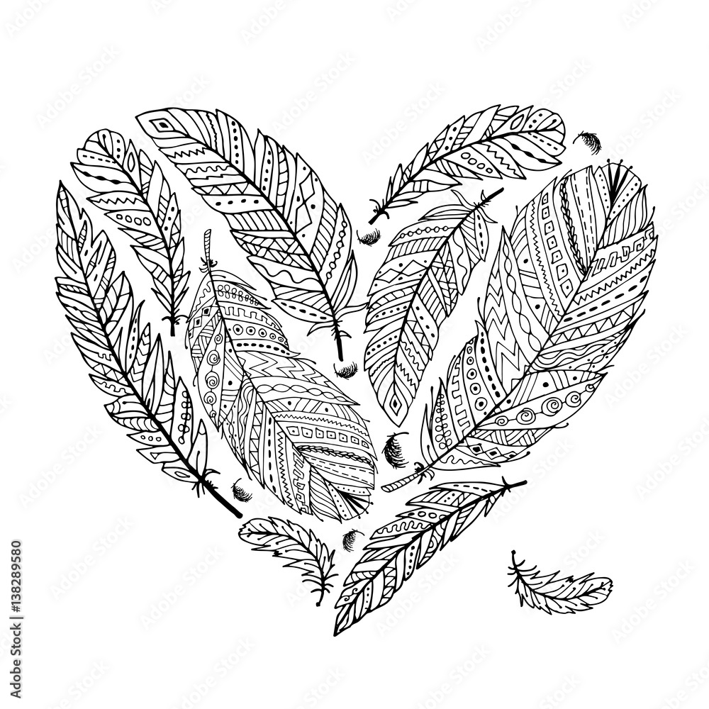 Feather collection, heart shape for your design Stock Vector | Adobe Stock