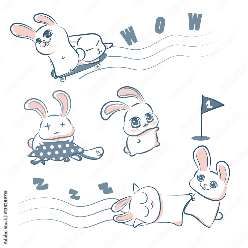 Cute rabbit and turtle doodle hand drawing vector illustration Stock ...