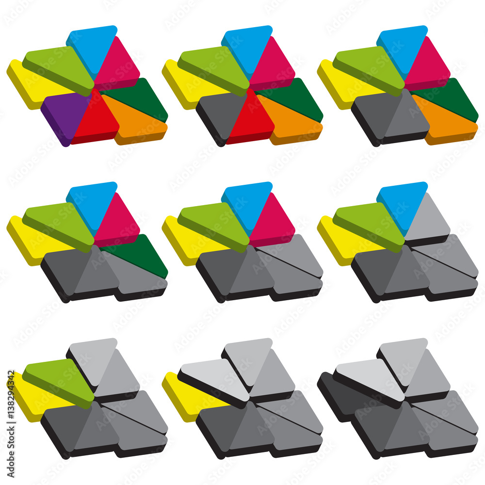 Set of colored charts of triangles with rounded corners. Templates ...