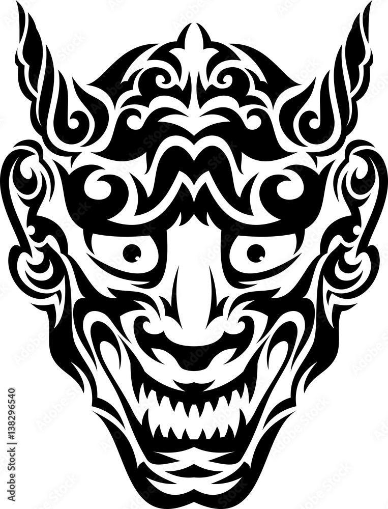 Tribal smiley japanese evil mask Stock Vector | Adobe Stock
