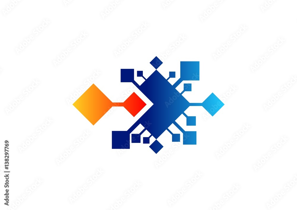 technology connection elements square logo icon, abstract square ...
