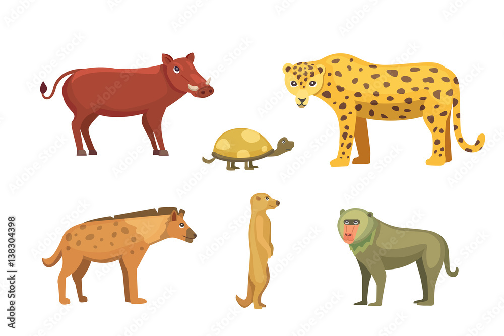 African animals cartoon vector set. elephant, rhino, giraffe, cheetah ...