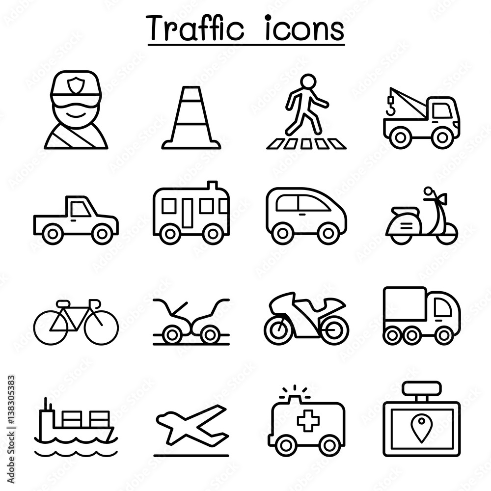 Traffic & Transportation icon set in thin line style Stock Vector ...