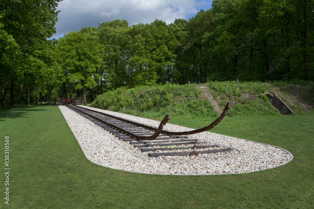 Railroad tracks at Camp Westerbork. Monument. Second world War ...