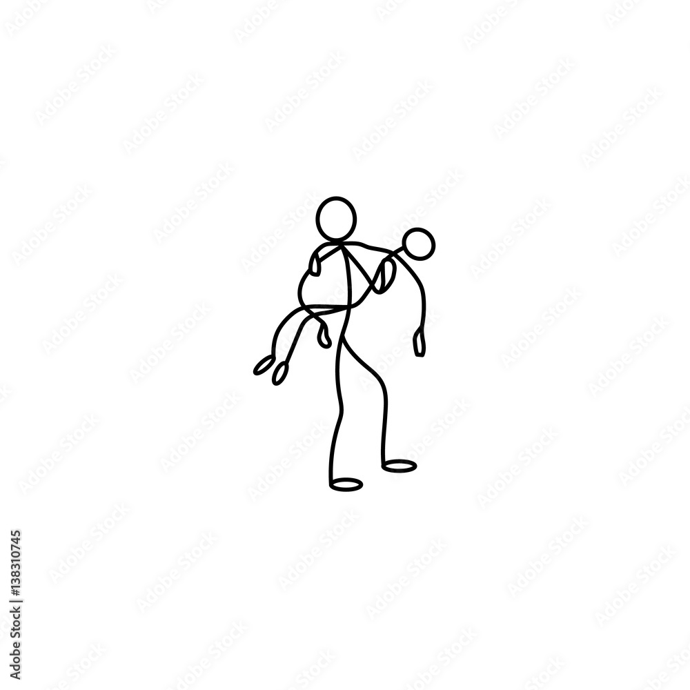 Cartoon icon of sketch stick figure in cute miniature scenes. Stock ...