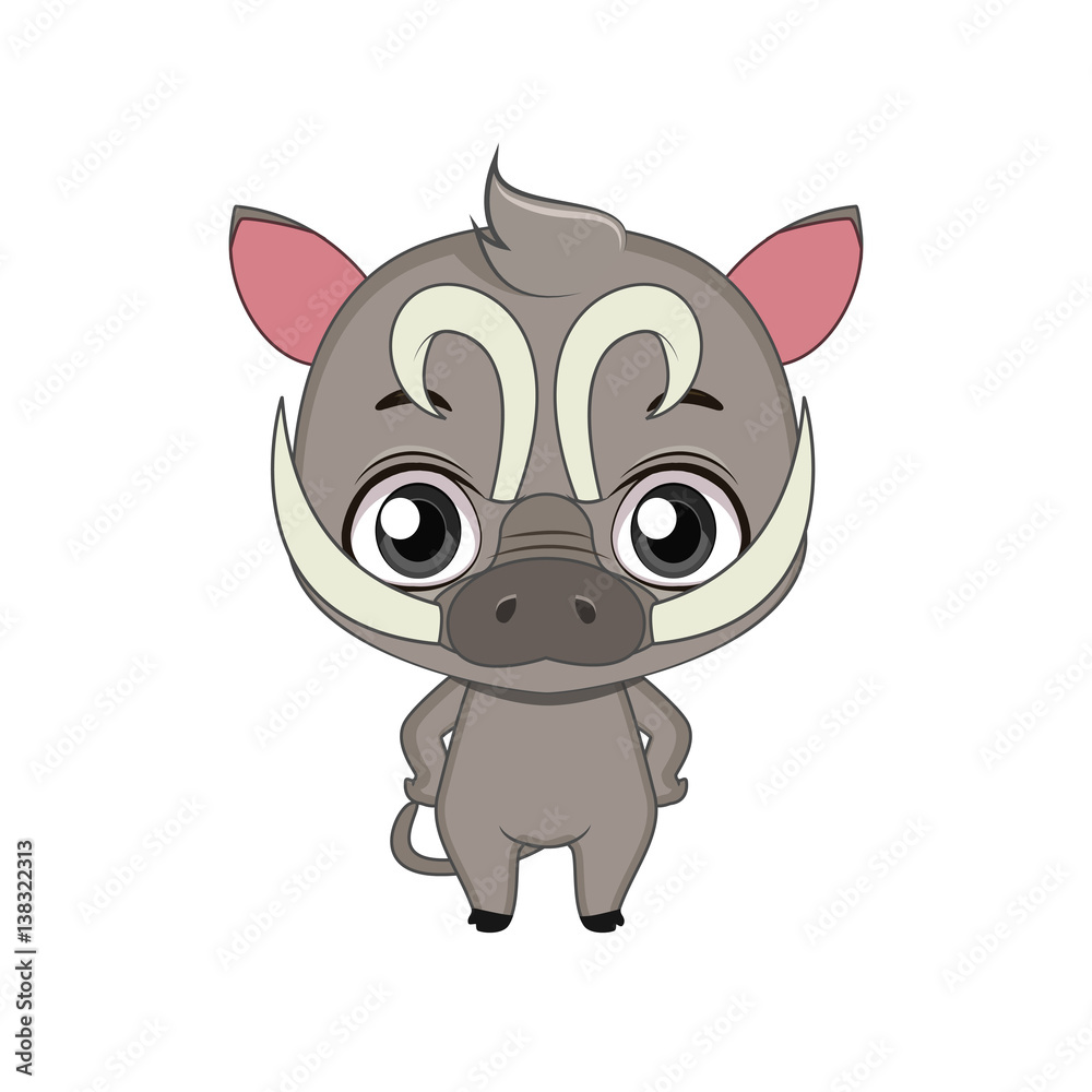 Cute stylized cartoon babirusa illustration ( for fun educational ...