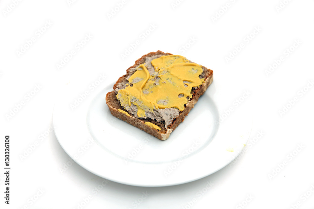 Leberwurstbrot mit Senf Stock-Foto | Adobe Stock
