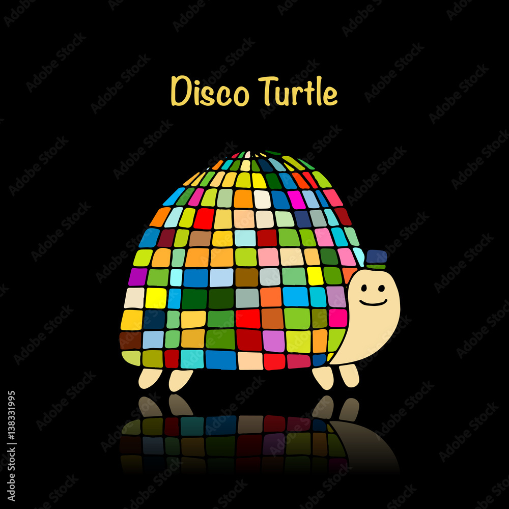Funny disco turtle, sketch for your design Stock Vector | Adobe Stock