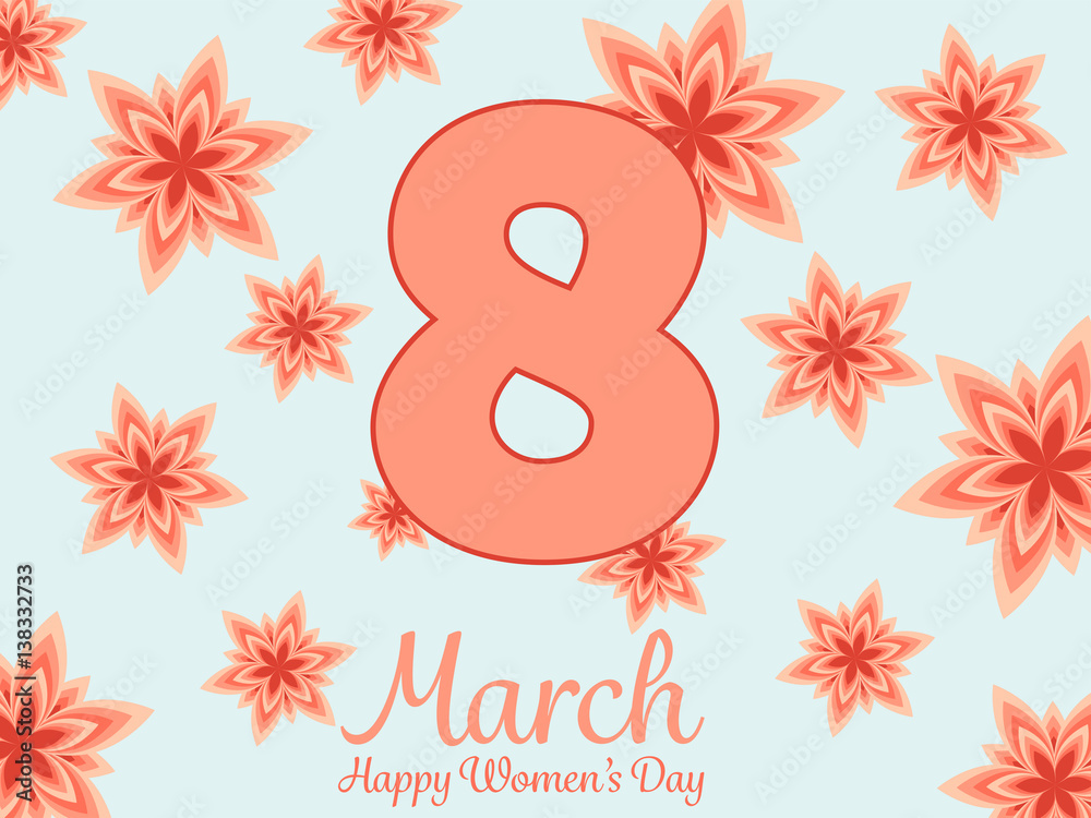 Women day background with frame flowers. 8 March invitation card ...