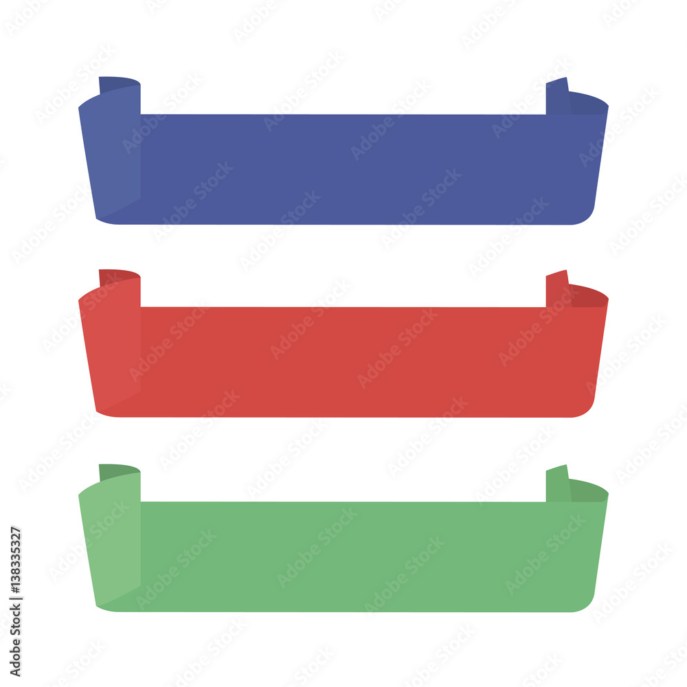 Set of ribbon vector icon red, blue and green colors on white ...
