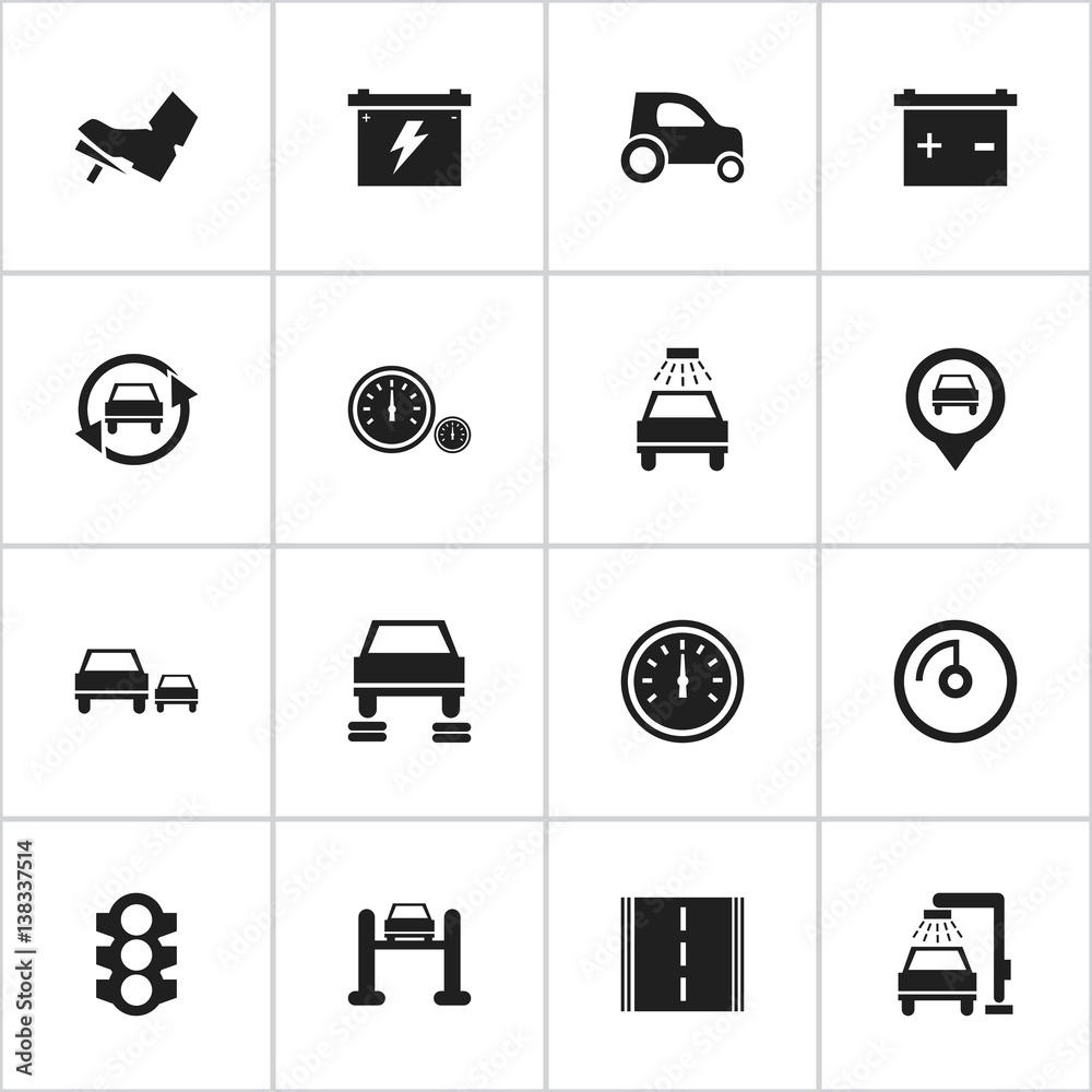 Vettoriale Stock Set Of 16 Editable Car Icons. Includes Symbols Such As ...