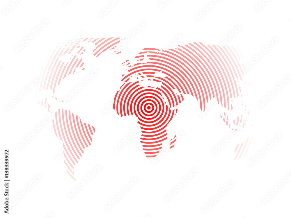 World map of red concentric rings on white background. Earthquake ...