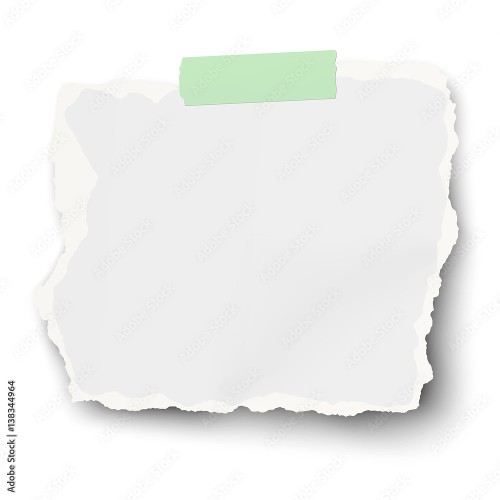 Vector square ragged paper scrap with torn edges and soft shadow on ...