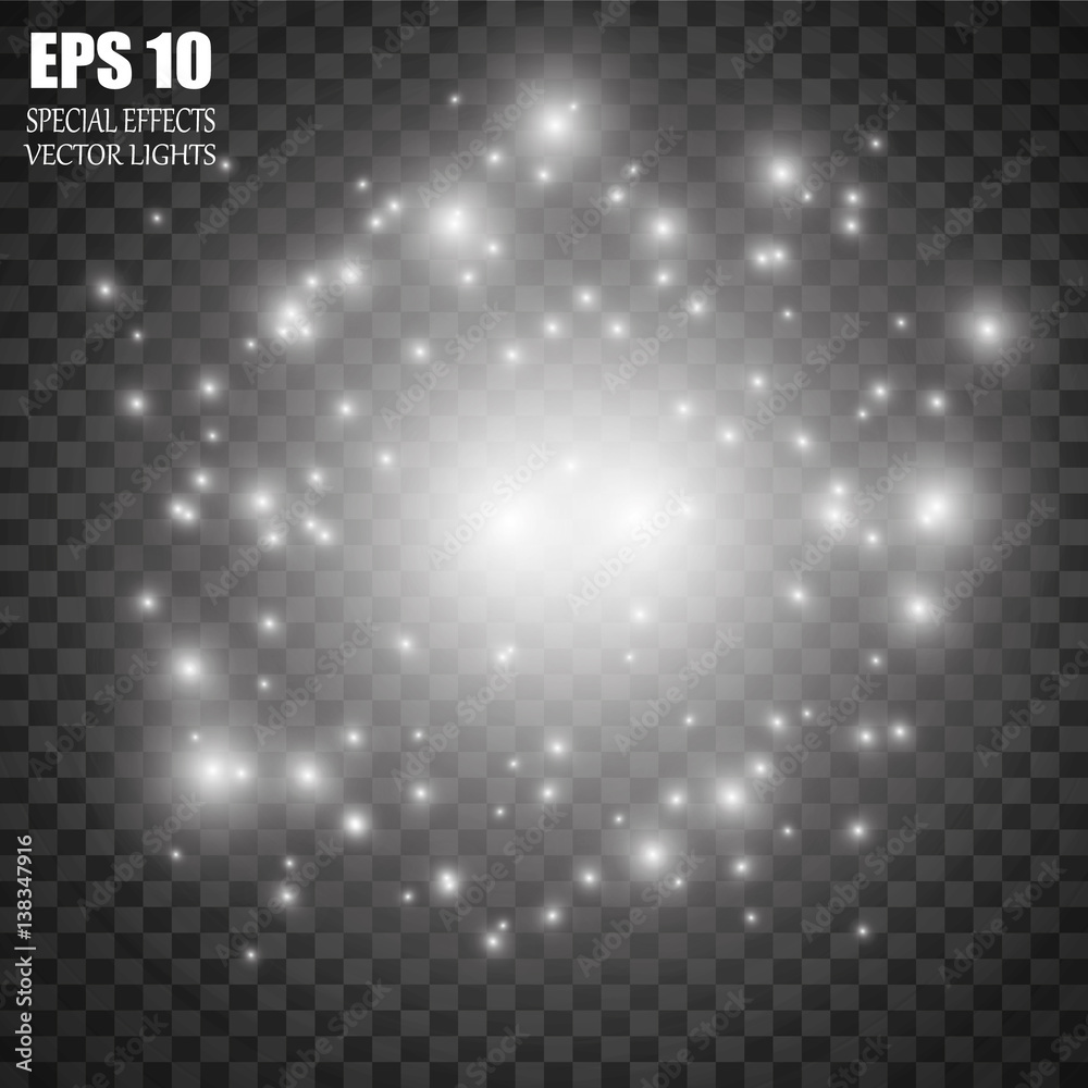 White abstract explosive with spark. Glow star burst light effect ...