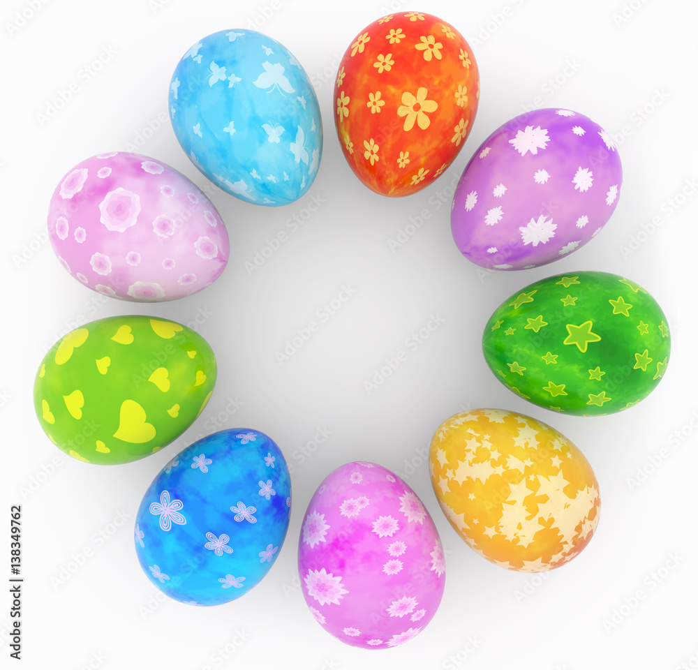 group of decorated easter eggs in circle ilustración de Stock | Adobe Stock