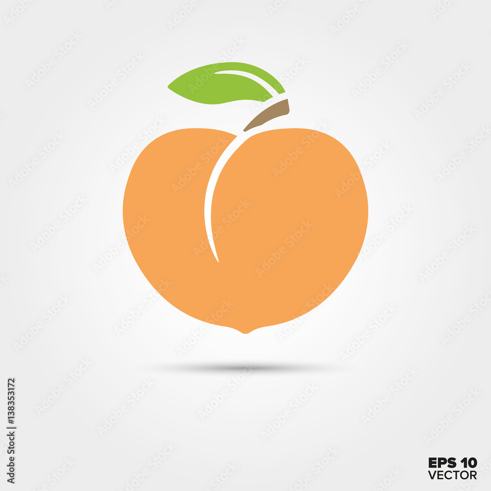 Peach with leaf vector icon Stock Vector | Adobe Stock