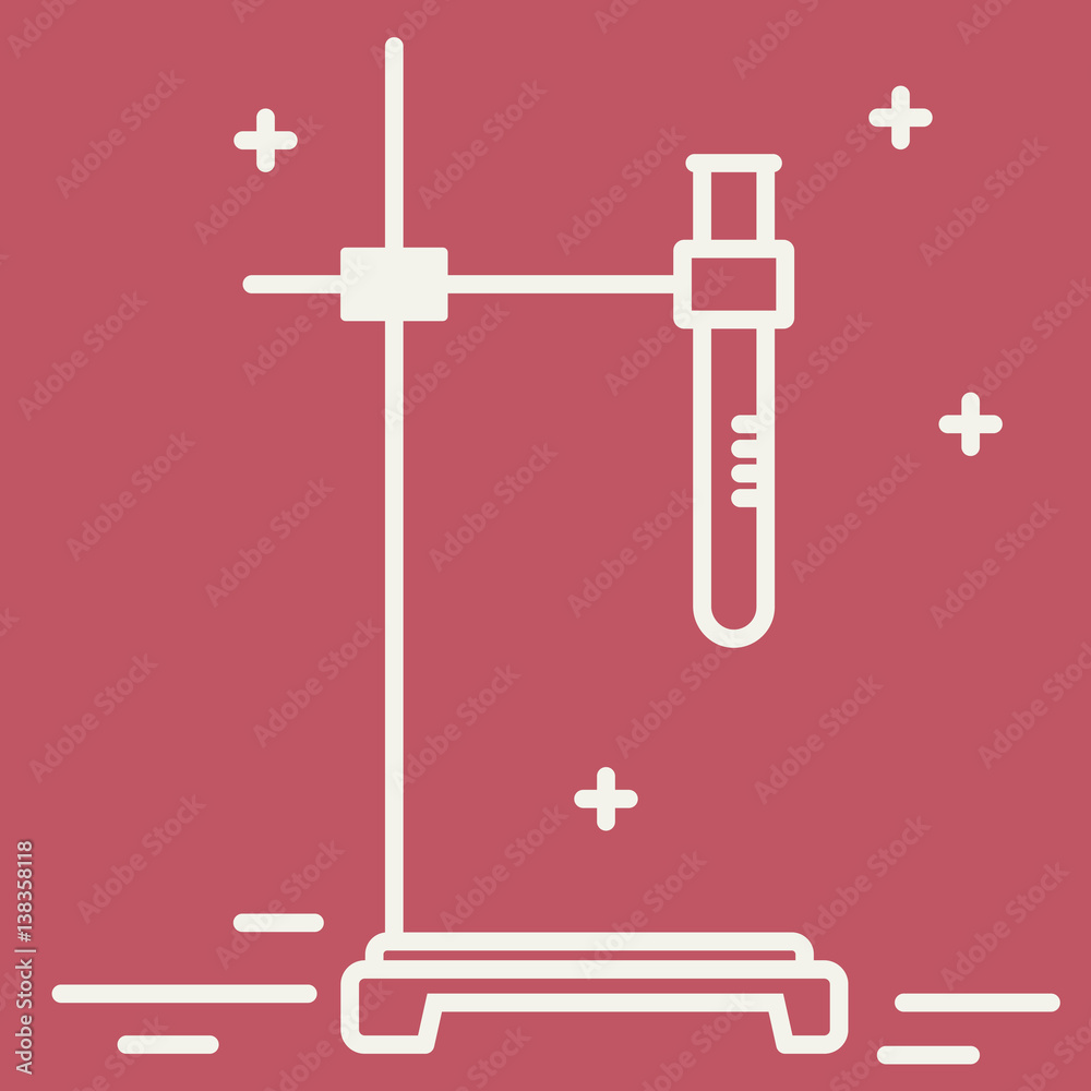 Thin line icon of stand with chemical flask. Chemical laboratory ...